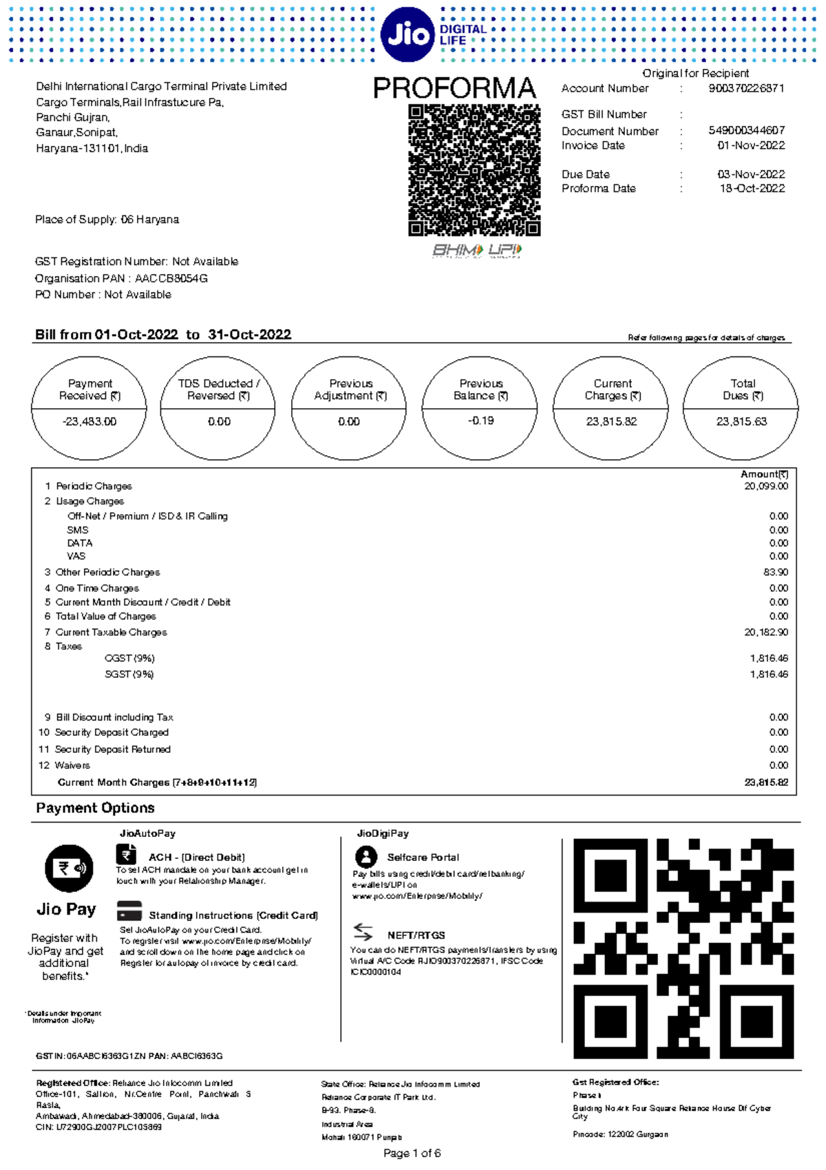 Jio Billing Format Guide: Invoice & Payment Details (Course Code 998413) - Studocu