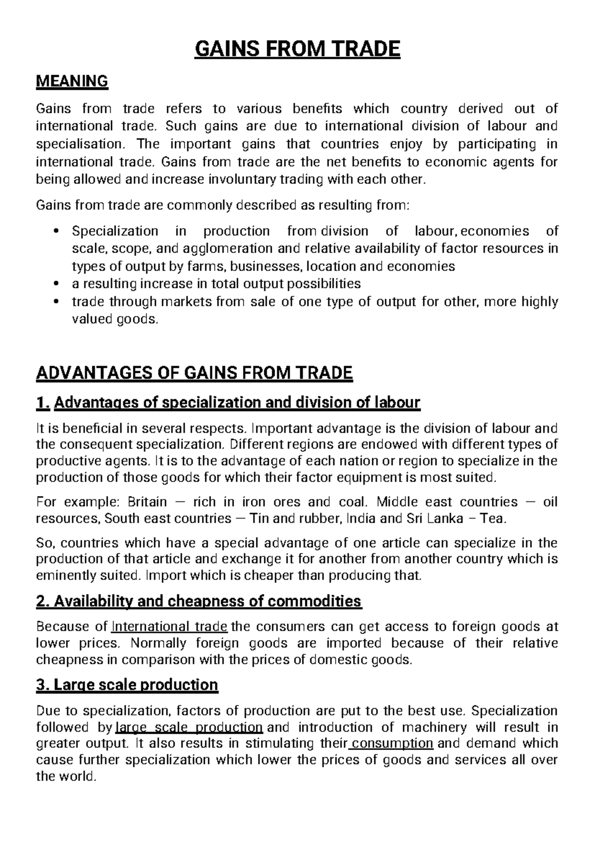 GAINS FROM TRADE: Benefits and Advantages Explained - Studocu