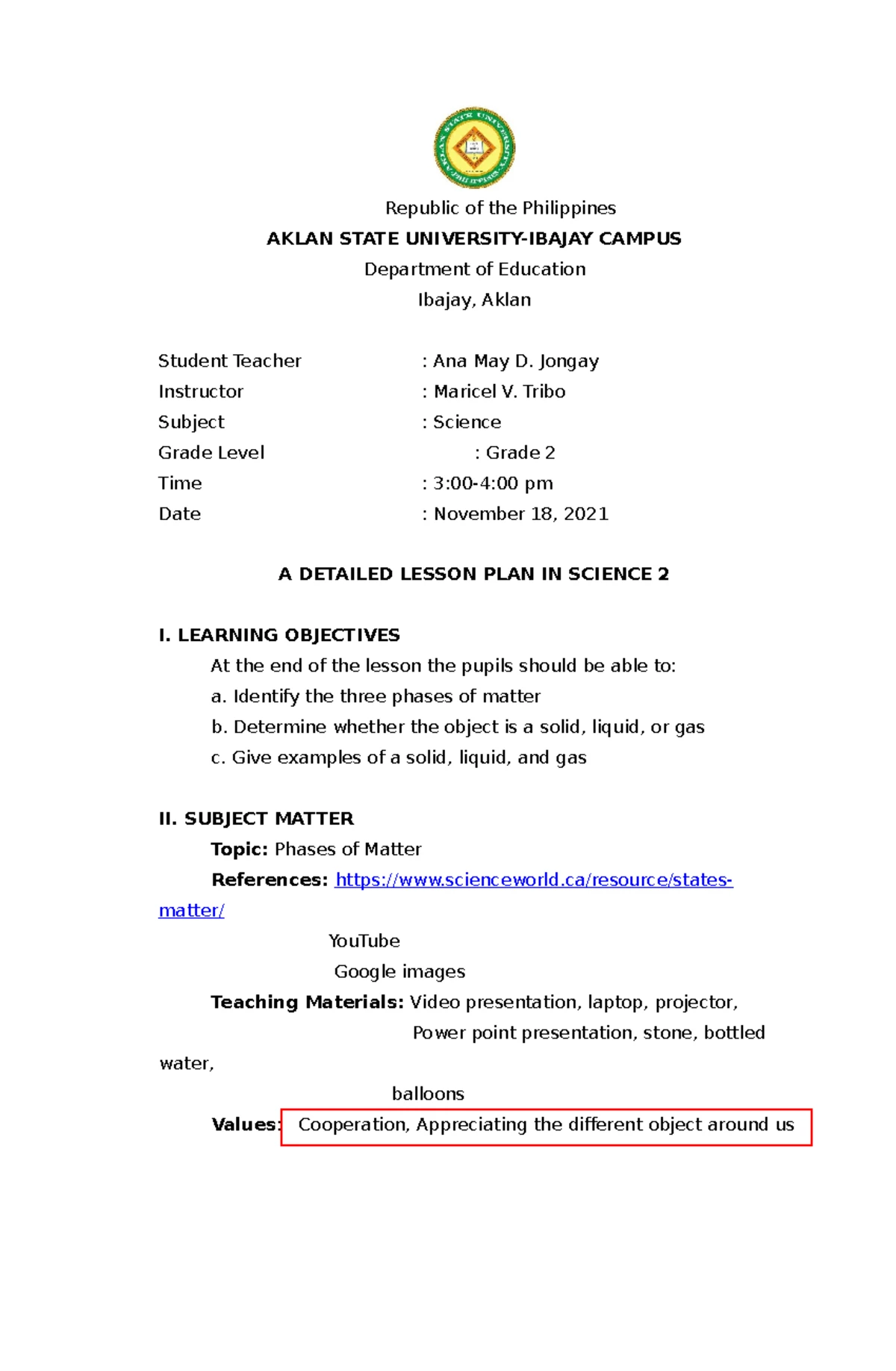 Grade 10 Science Lesson Plan - Chemical reaction - A Detailed Lesson ...
