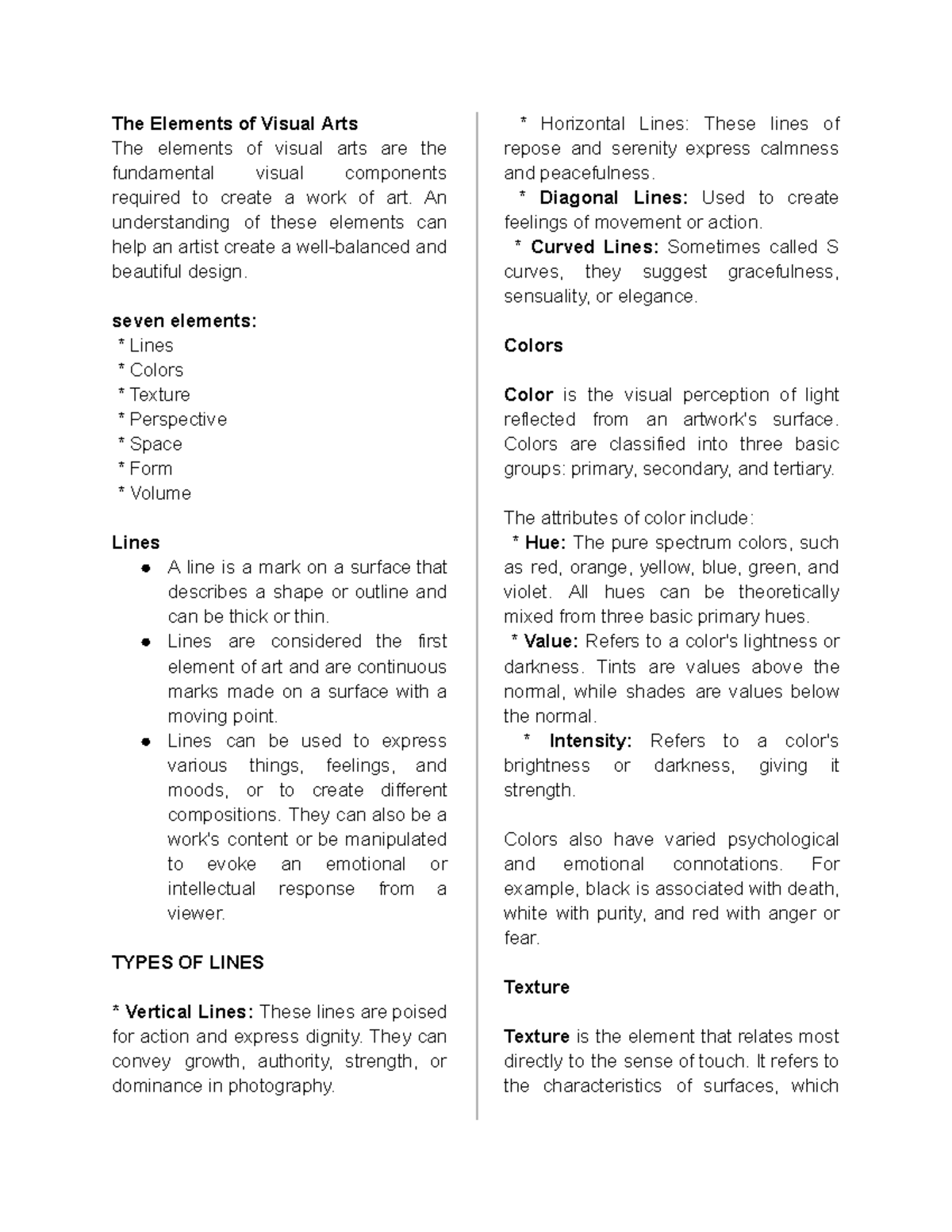Elements of Art - Week 5: Understanding Visual Components - Studocu