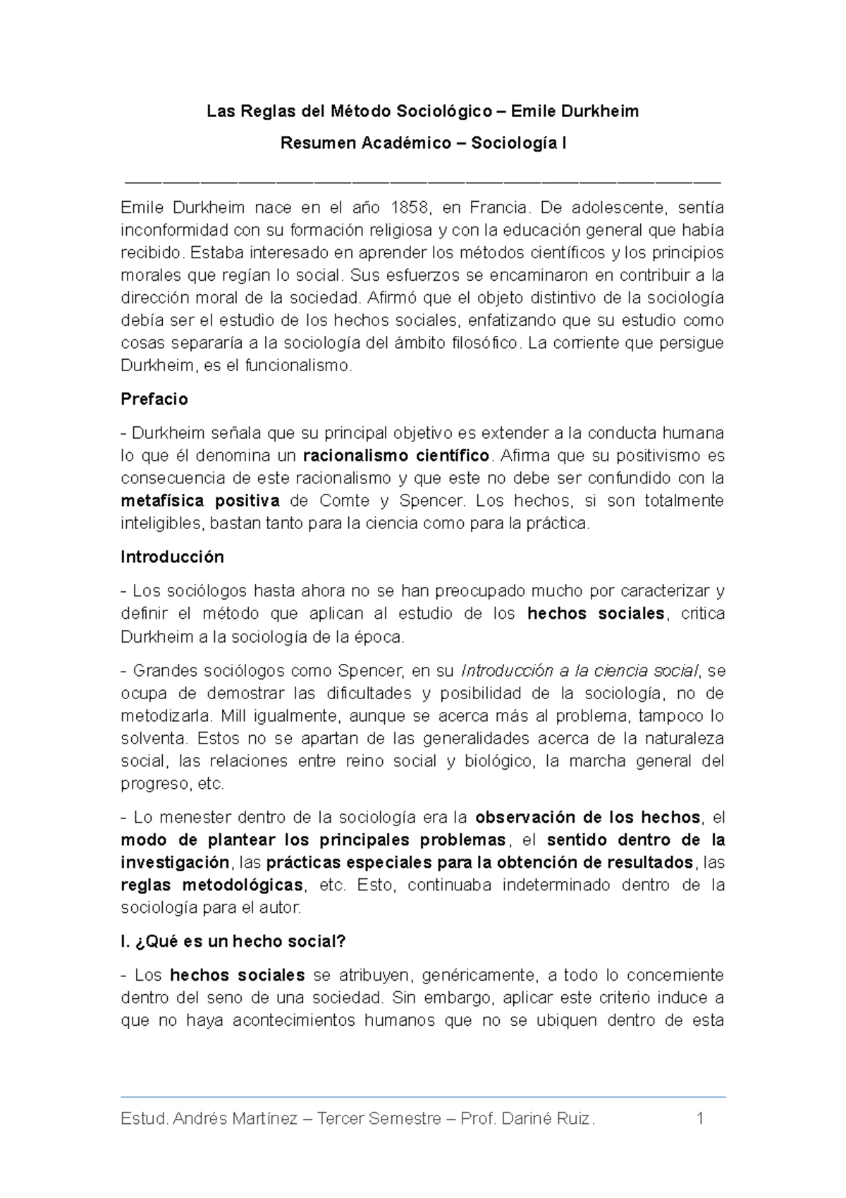 Resumen de "Las reglas del método sociológico" de Émile Durkheim ...