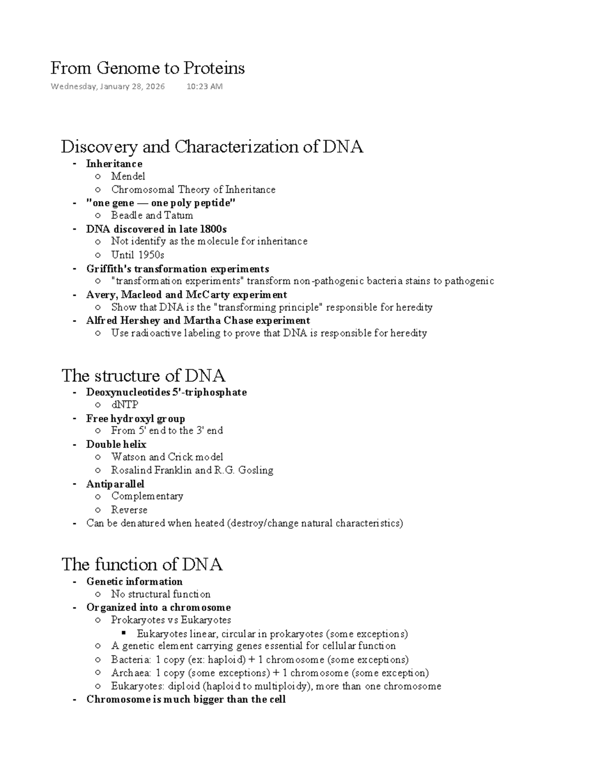 Molecular Biology: From Genome to Proteins (BIO 101 Lecture Notes ...