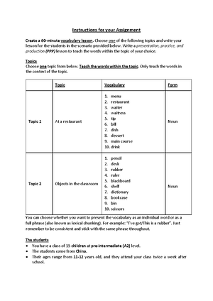 Assignment 2 - Grammar - Name of the Teacher Date Level of the class Length of lesson JC van ...