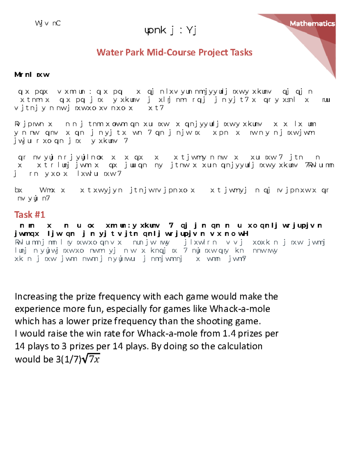 Algebra 1, Part 2: Water Park Mid-Course Project Analysis Tasks - Studocu