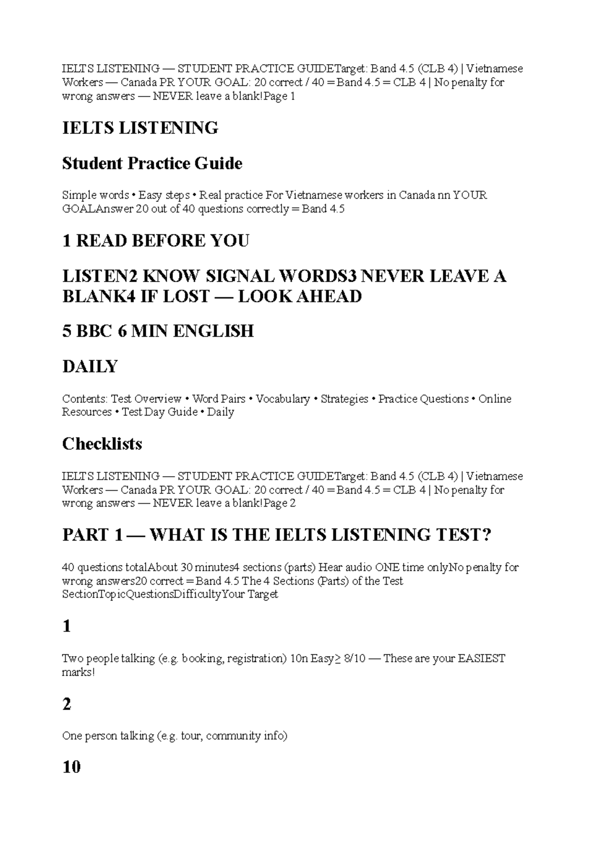 IELTS Listening Practice Guide for Vietnamese Workers (Band 4.5, CLB 4 ...