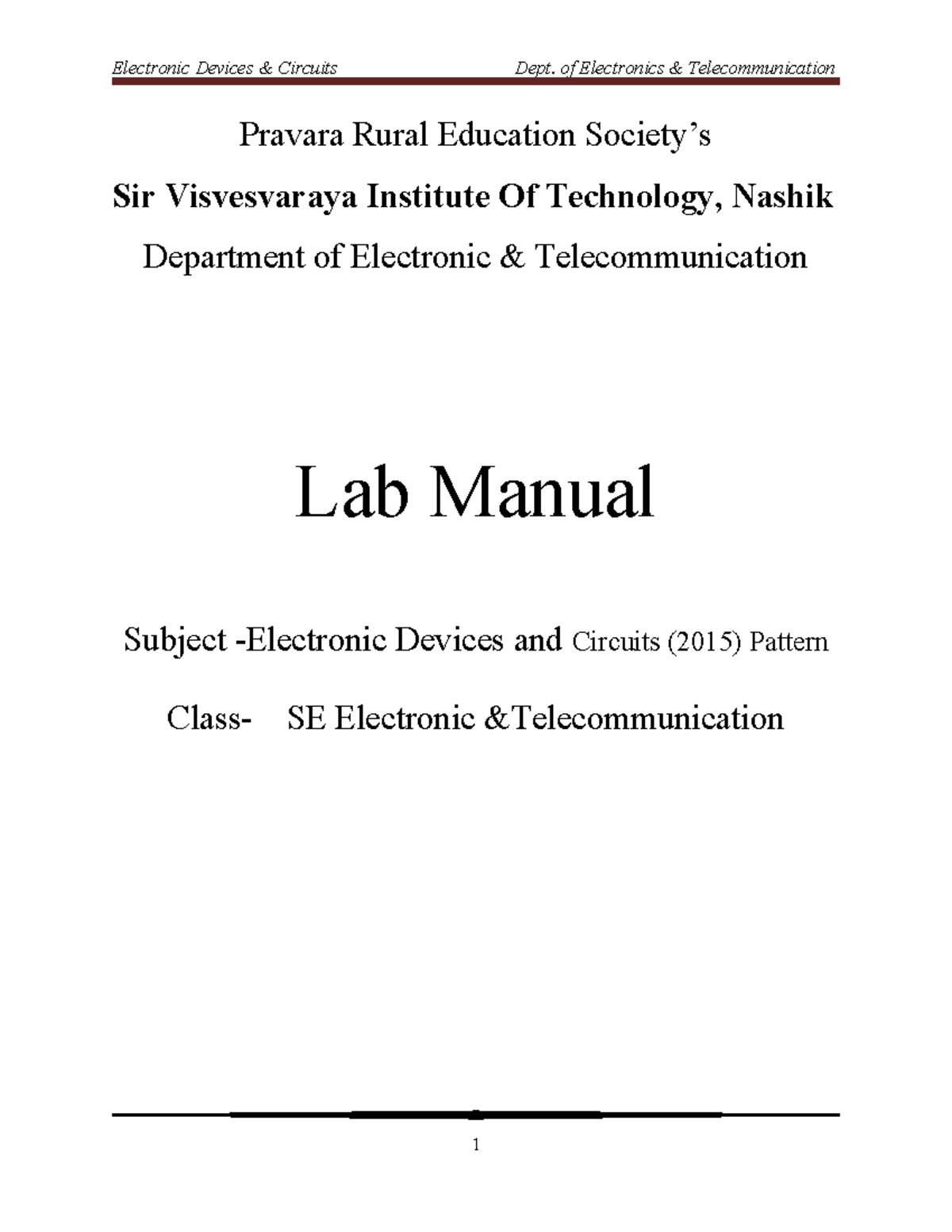 EDC Lab Manual (SE) - Electronic Devices Circuits (Final Exam) - Studocu