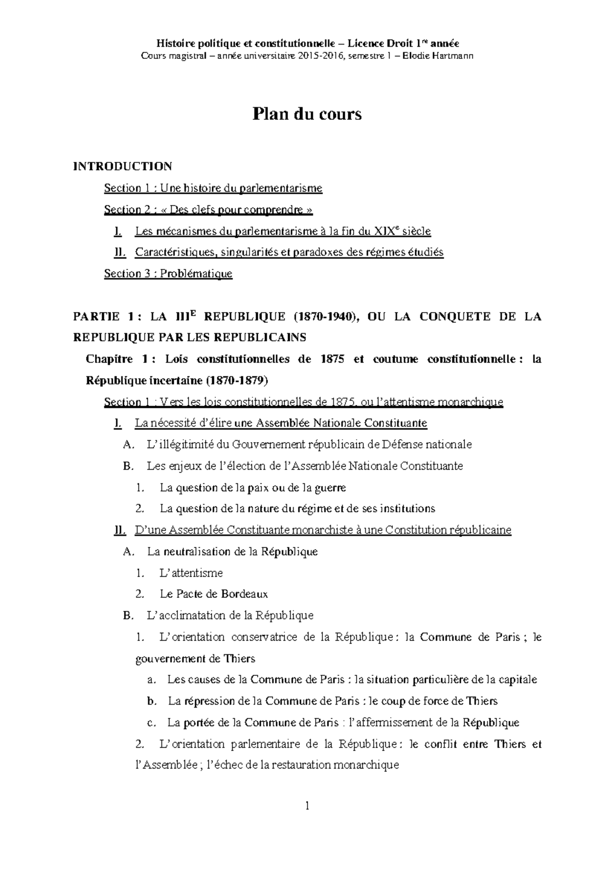 Plan du cours : Histoire du parlementarisme - Licence Droit 1re année ...