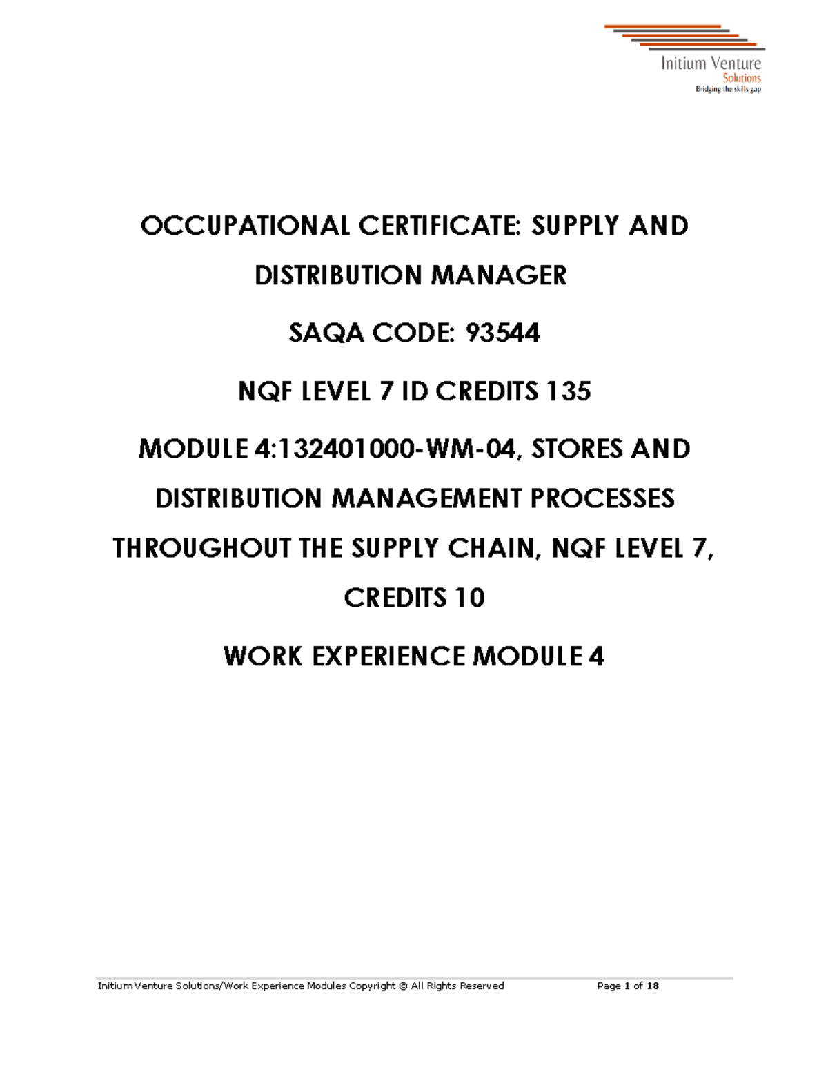 Module 4 Work Experience: Supply Chain Management (OCC 93544) - Studocu