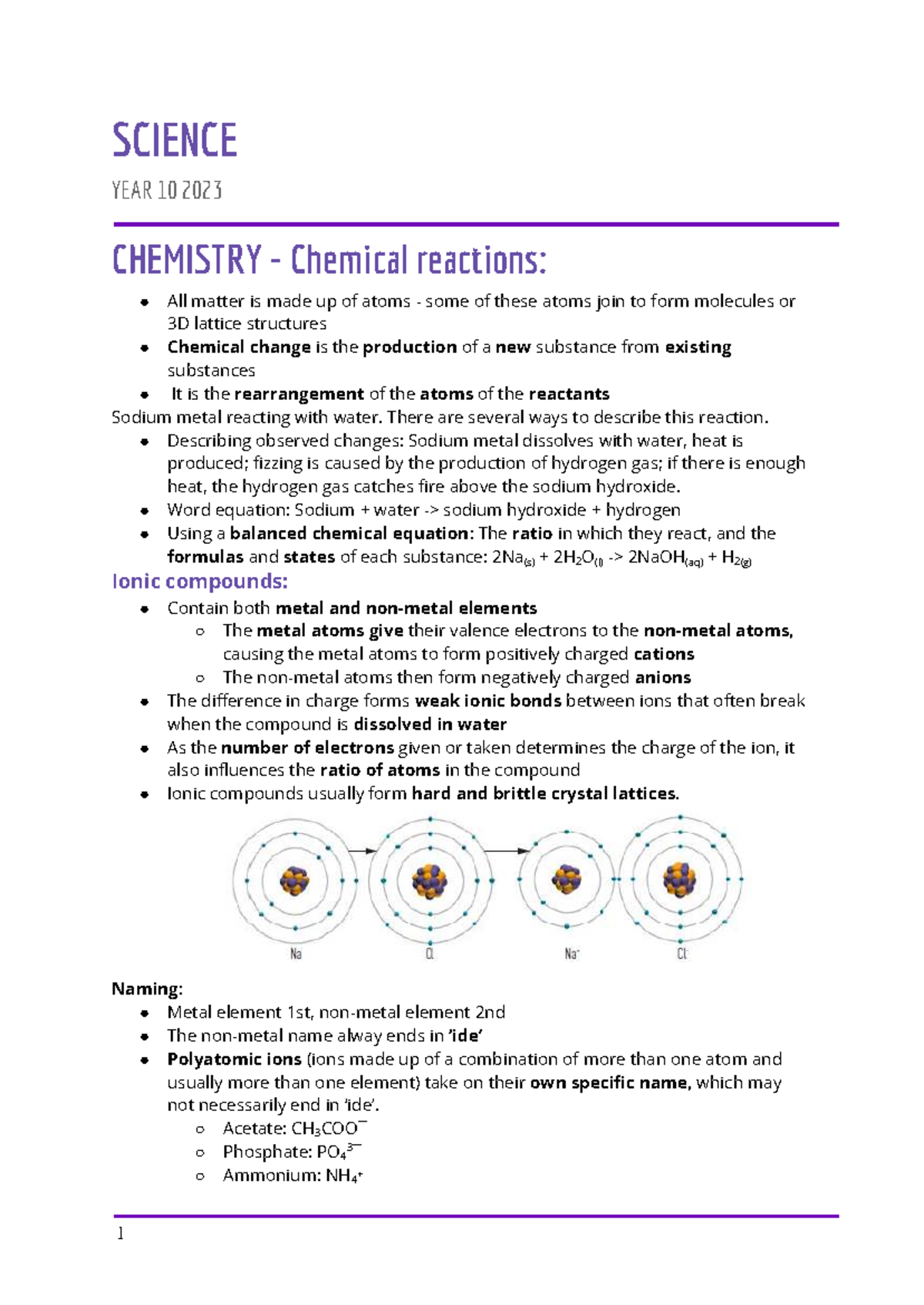 Year 10 Science Notes: Chemistry & Biology Concepts Overview - Studocu