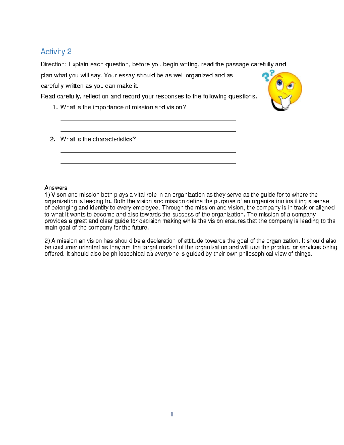 Activity 2: Importance of Mission & Vision (2SM) - Essay Guidelines ...