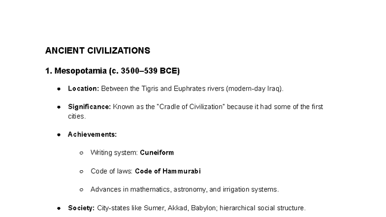 Ancient Civilizations 1: Key Insights and Developments - Studocu