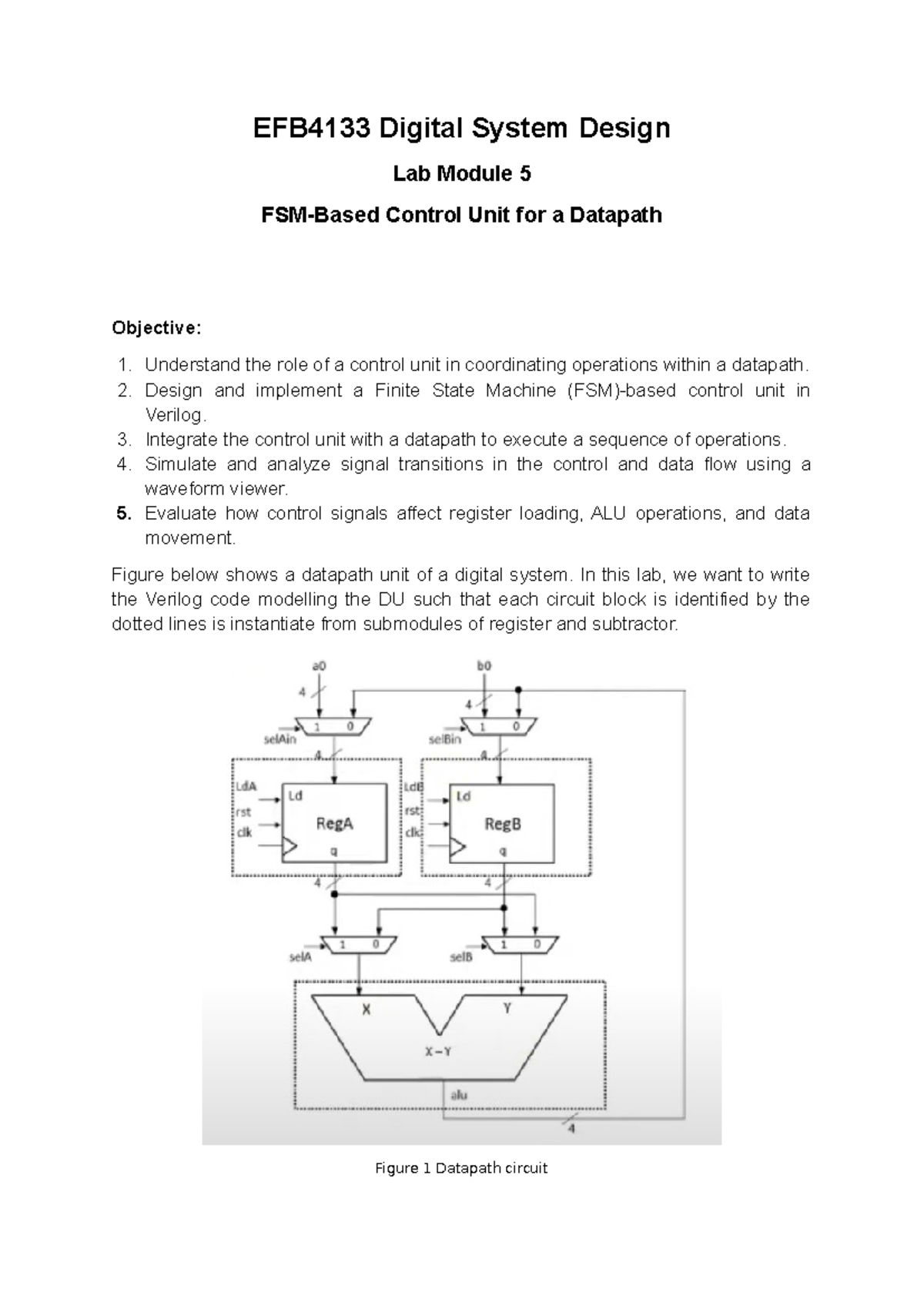 Assignment Lab 5 - RTL Design - Control and Datapath Unit - EFB4133 Digital System Design Lab ...