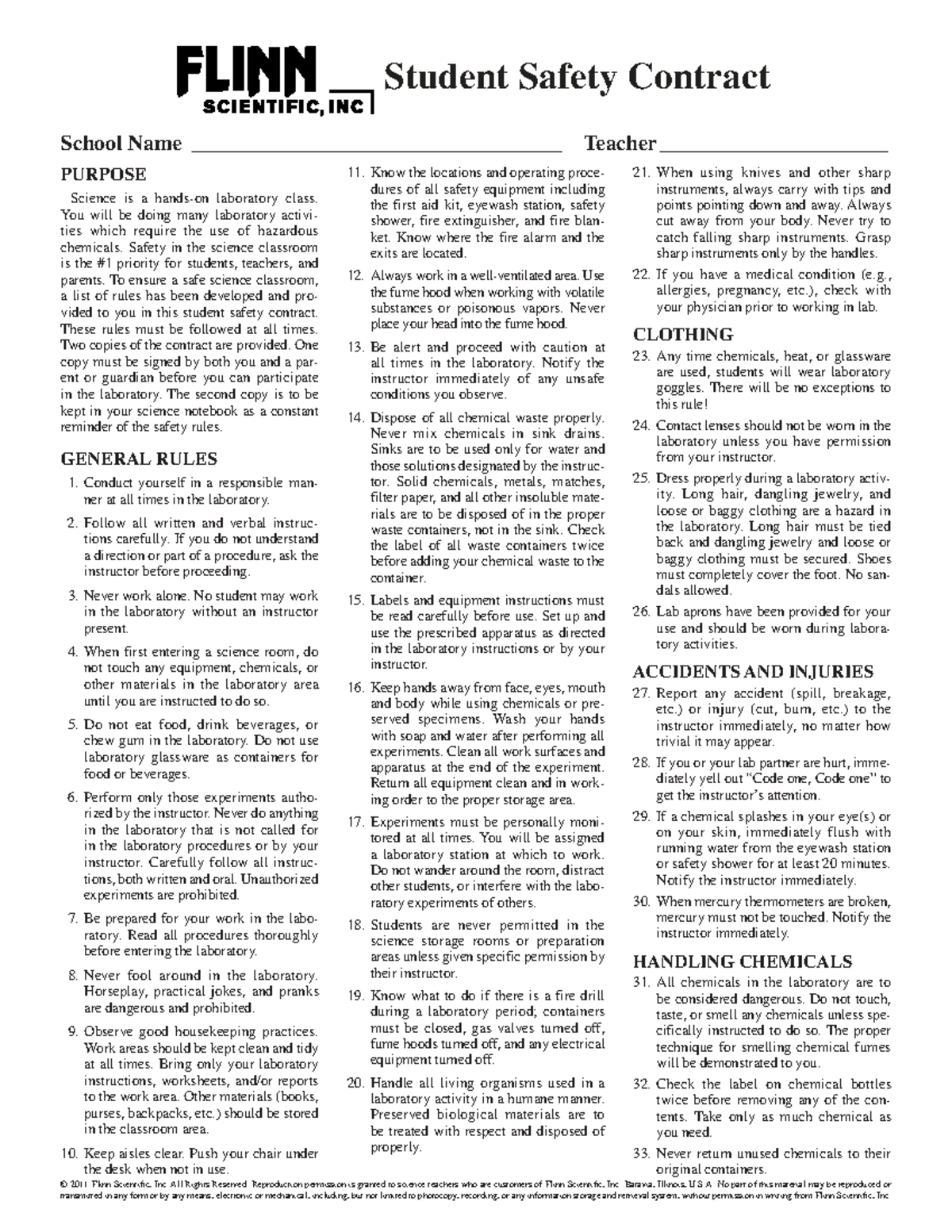 Flinn Science Lab Safety Contract: Essential Rules & Guidelines - Studocu