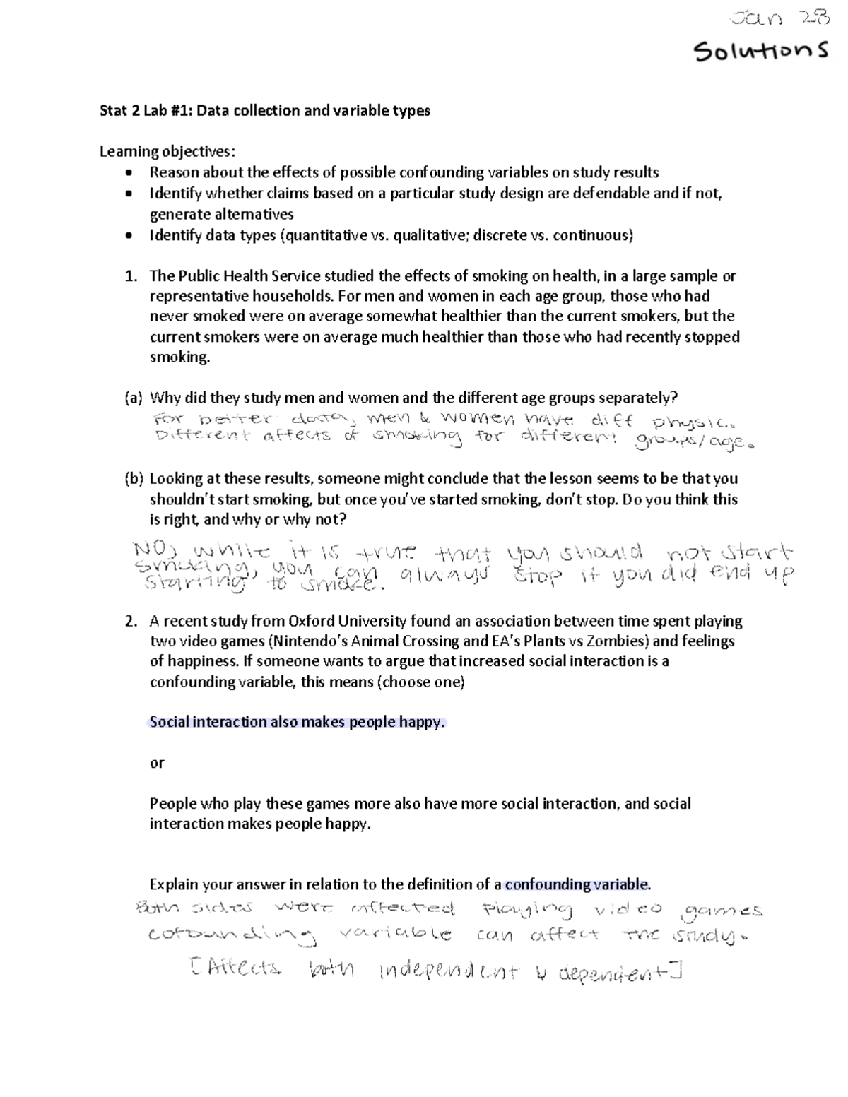 Stat2Lab1: Data Collection Insights & Variable Types Analysis - Studocu
