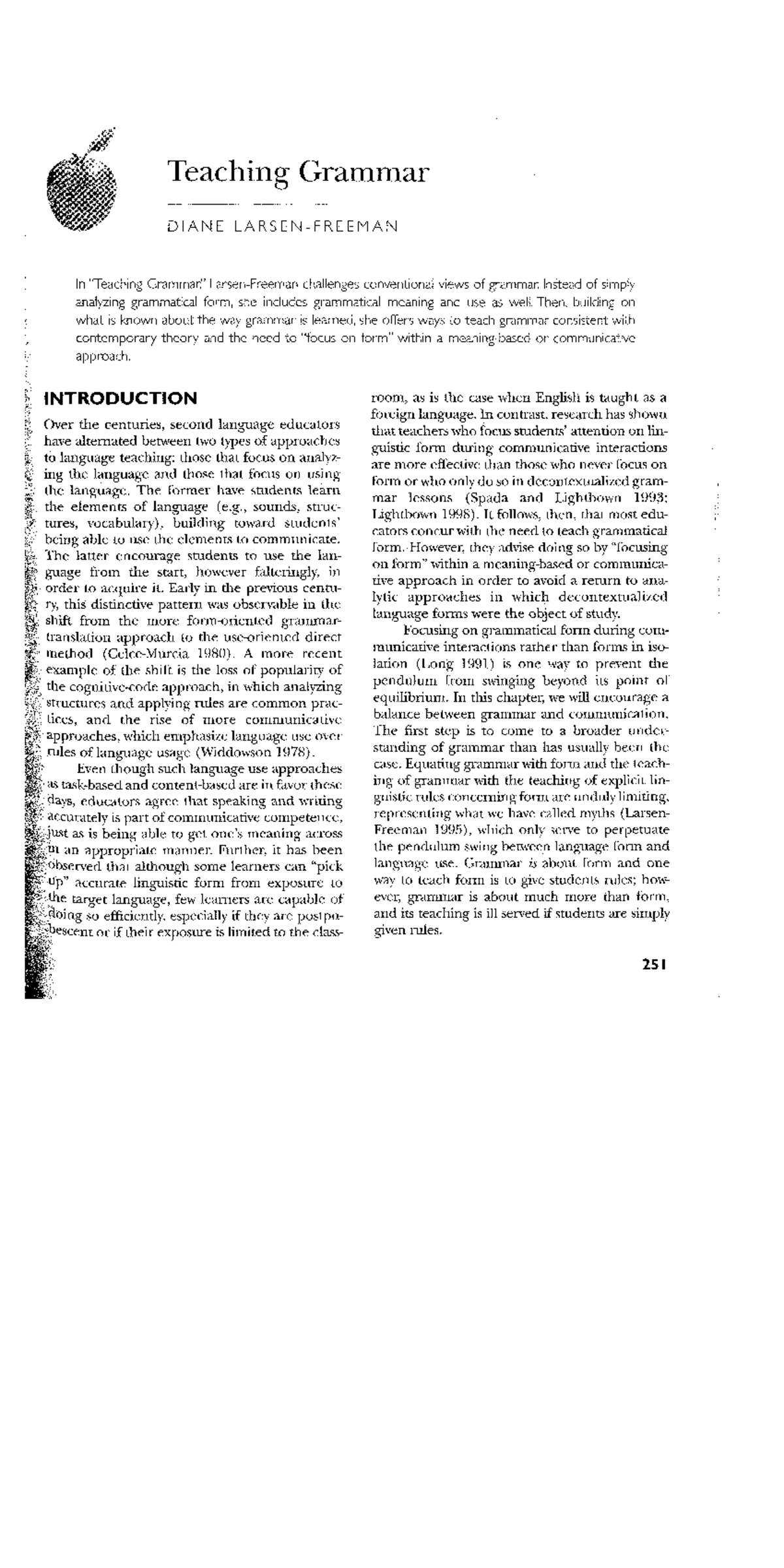 Larsen-Freeman's 3D Grammar Framework in Language Teaching Strategies ...