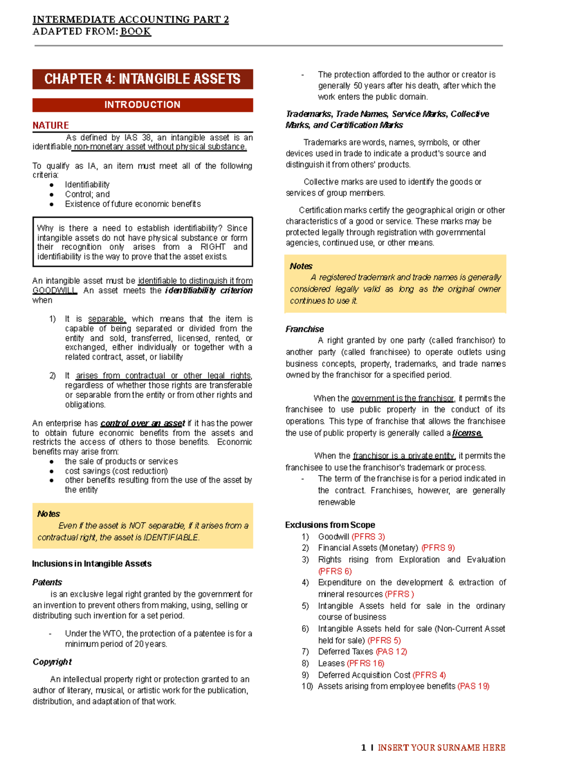 Intermediate Accounting Part 2: Key Concepts of Intangible Assets - Studocu