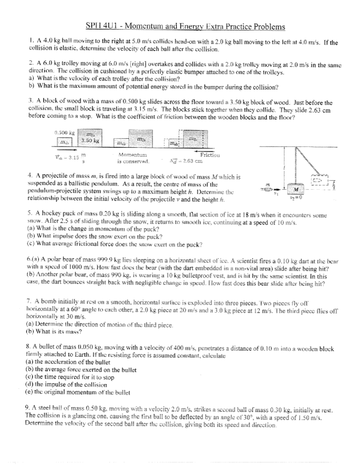 SPH 4U1 Momentum and Energy Practice Problems and Solutions - Studocu
