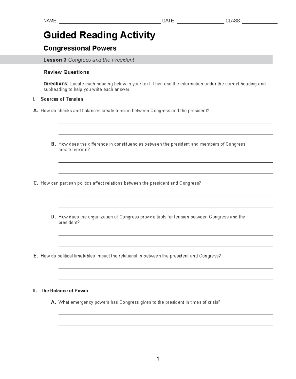 6.3 GRA - Congressional Powers Guided Reading Activity Worksheet - Studocu