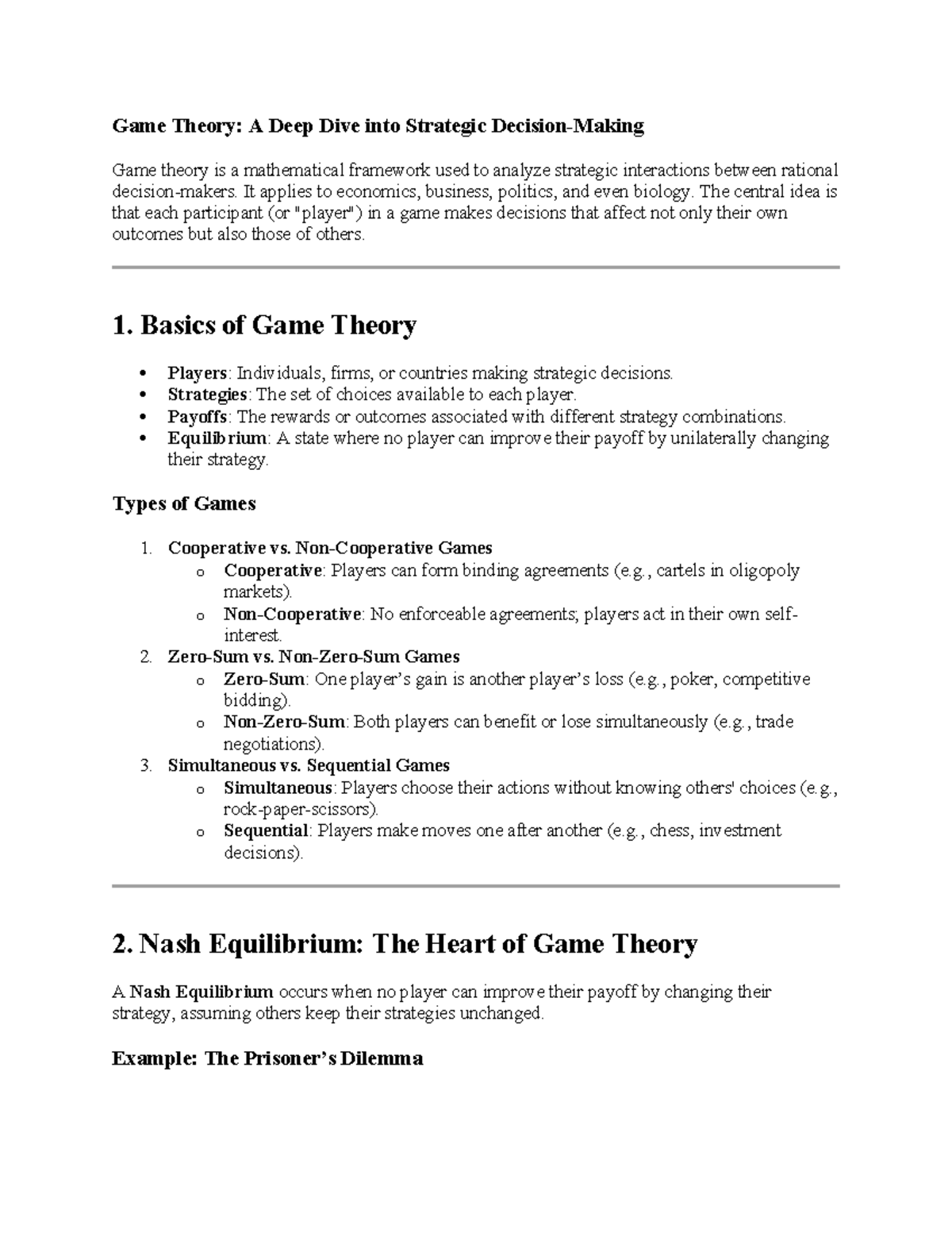 Game Theory econ - good stuff - Game Theory: A Deep Dive into Strategic ...