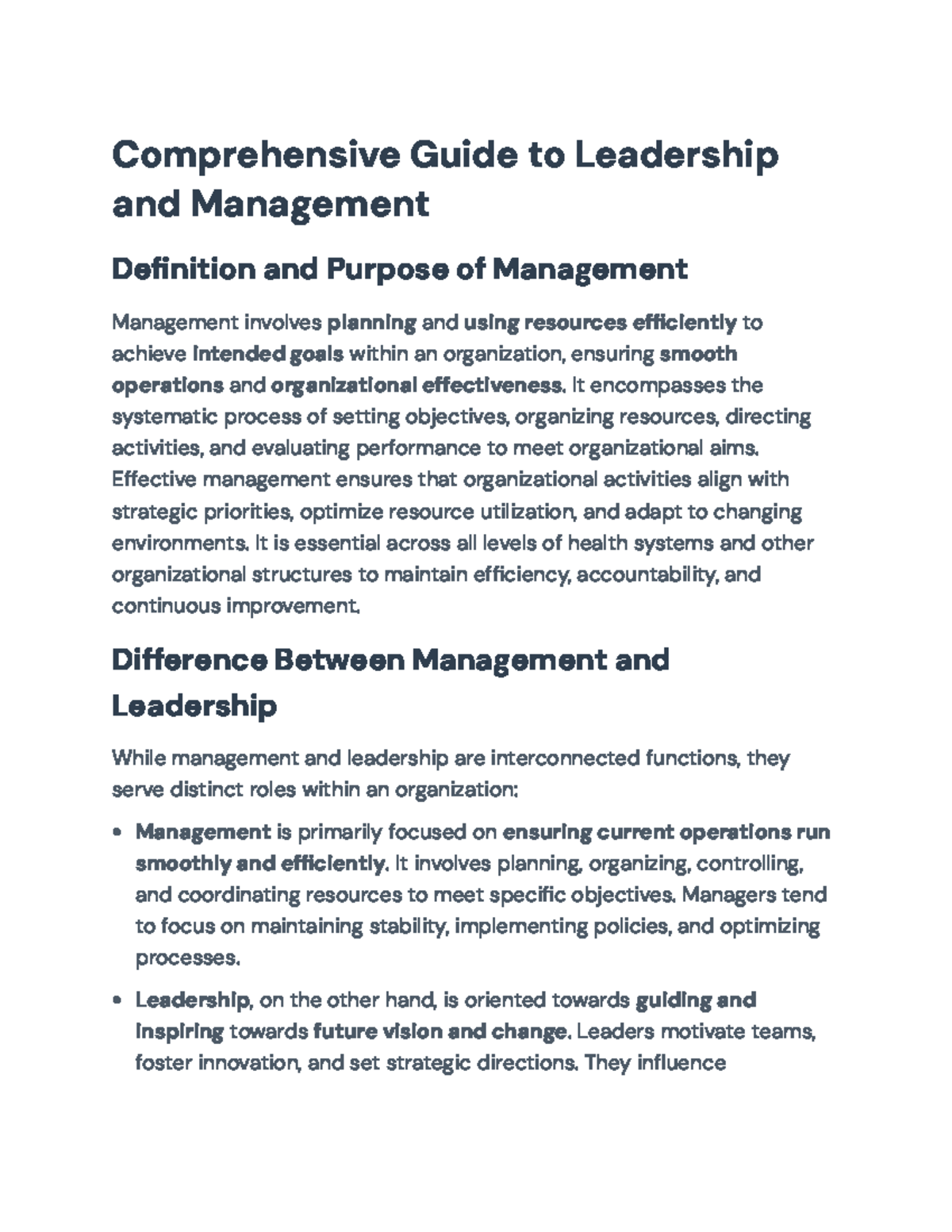 Comprehensive Guide to Leadership & Management Strategies (MGMT 101 ...