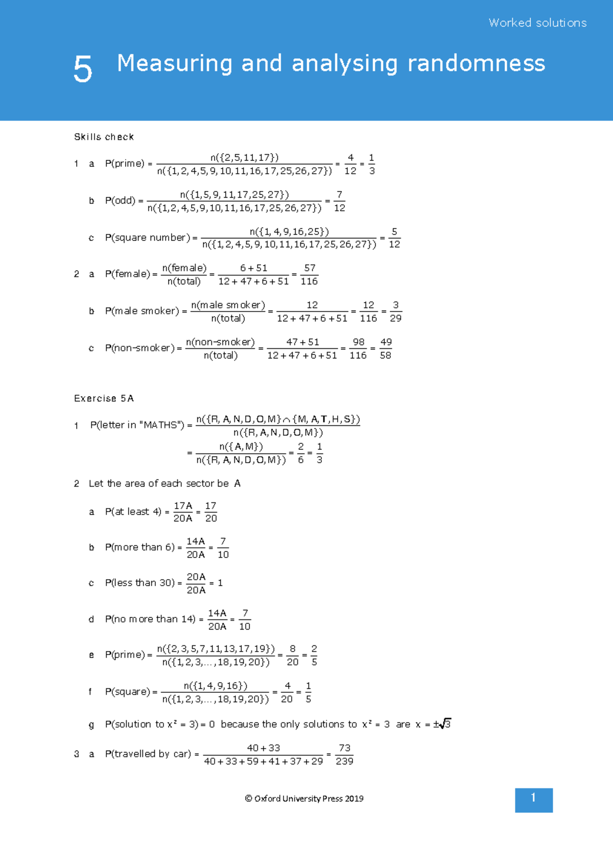 Worked Solutions for Measuring and Analyzing Randomness (Bks Mai HL ...