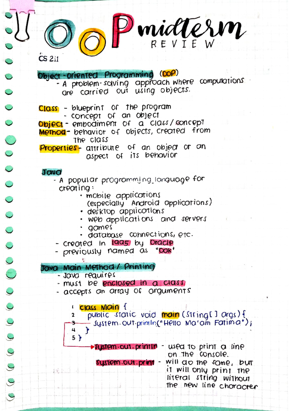 OOP Midterm Review - Object-Oriented Programming - Studocu