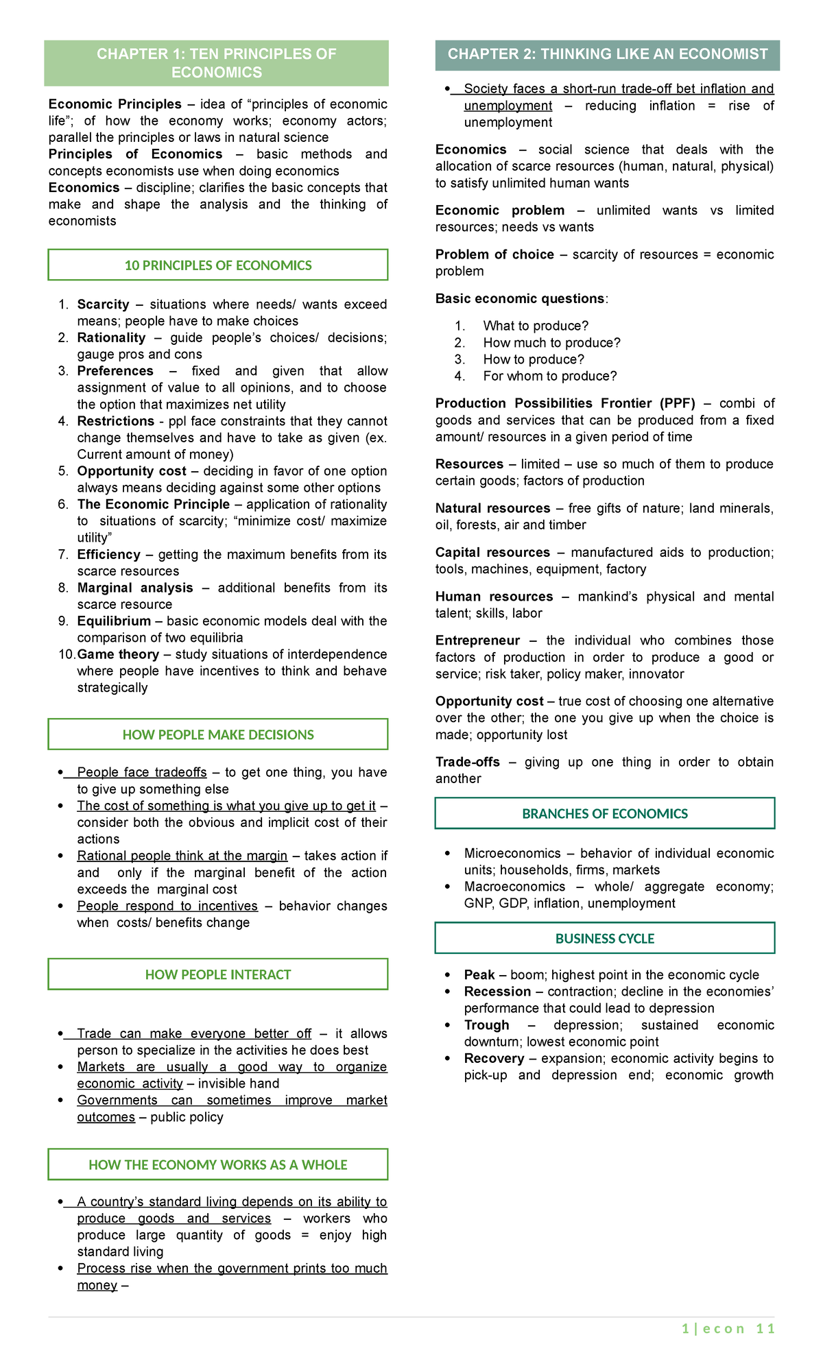 ECON 11 FINAL EXAM REVIEWER: Principles & Concepts of Economics - Studocu