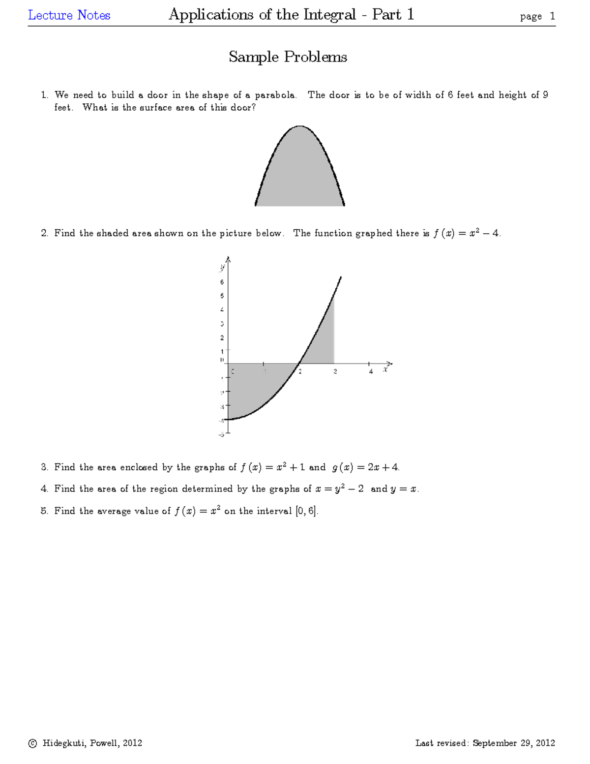 Applications of the Integral Part 1: Lecture Notes & Sample Problems ...