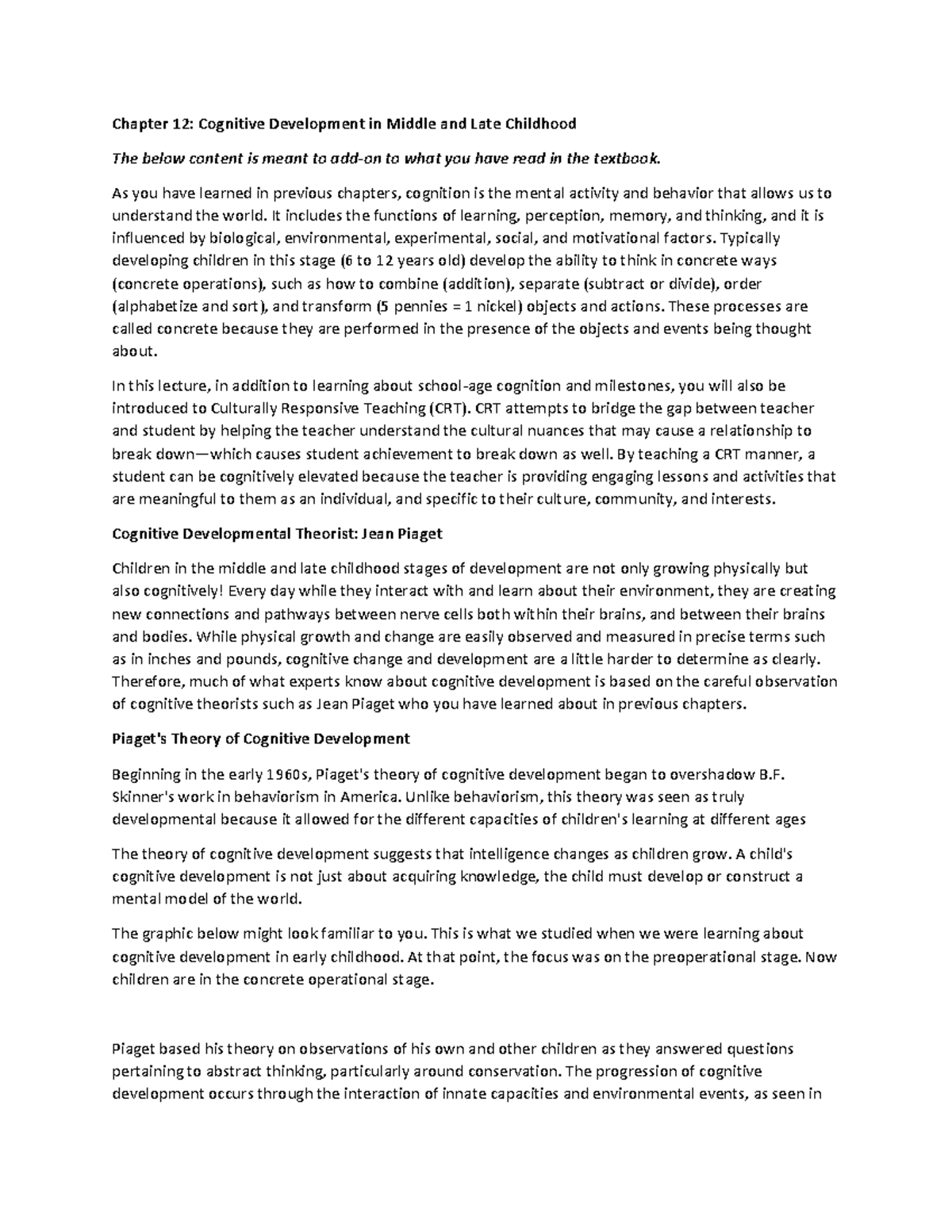 Cognitive Development in Middle and Late Childhood: Chapter 12 Overview ...