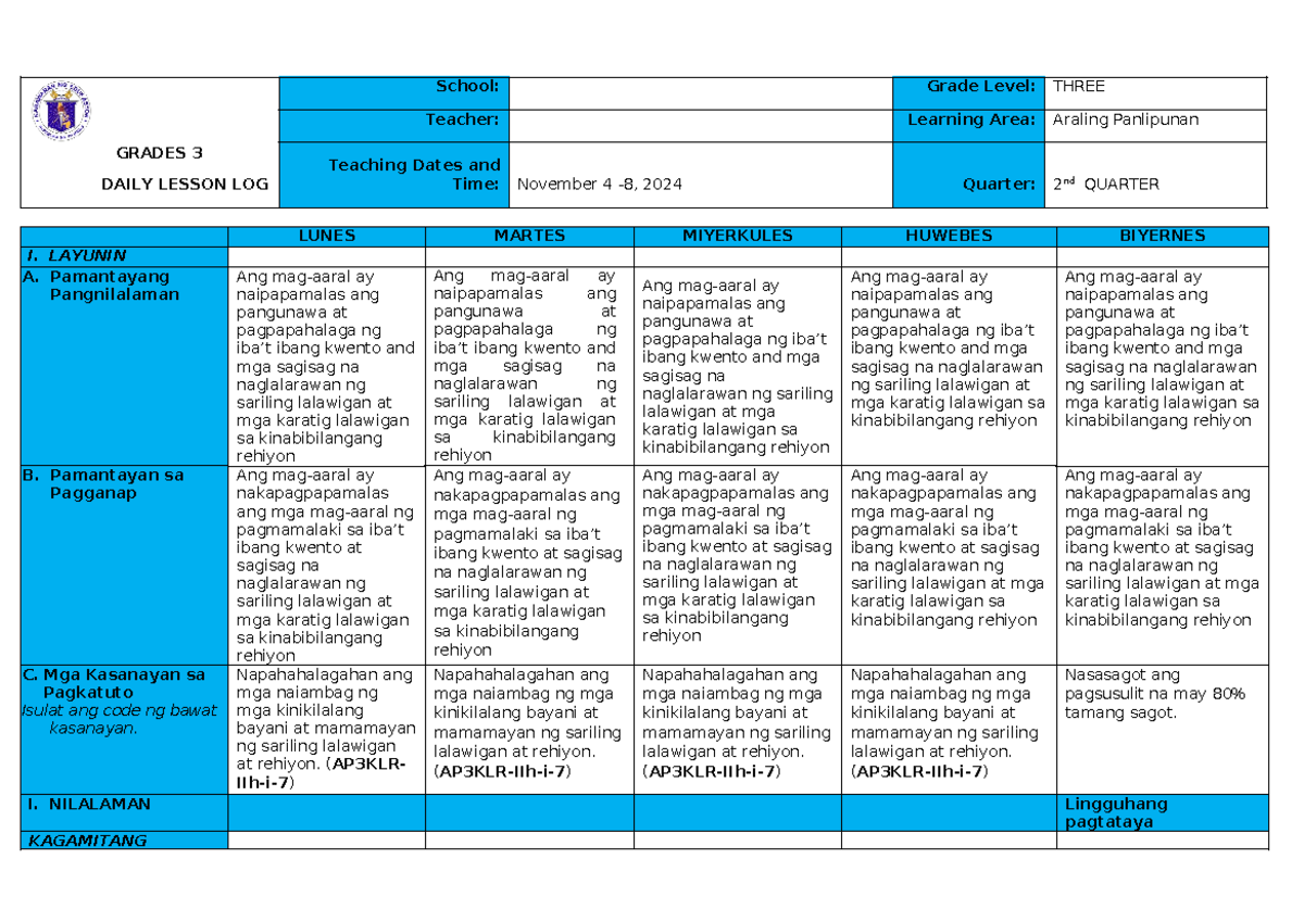 DLL-quarter 2 week 7 - DLL - GRADES 3 DAILY LESSON LOG School: Grade ...