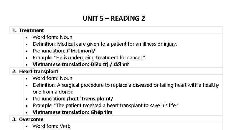 UNIT 5 READING 2 - Vocabulary Definitions and Examples - Studocu