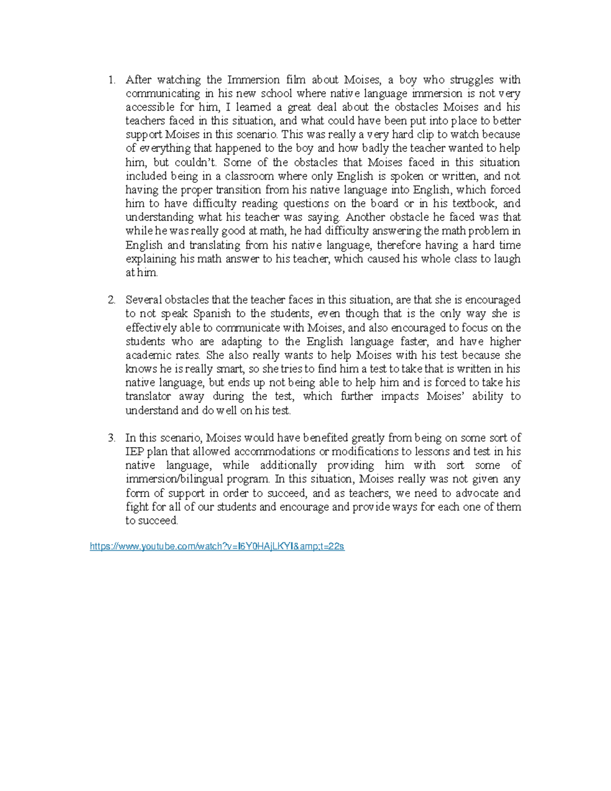 EDMU 521 Week 1 Discussion: Challenges in Language Immersion for Moises ...