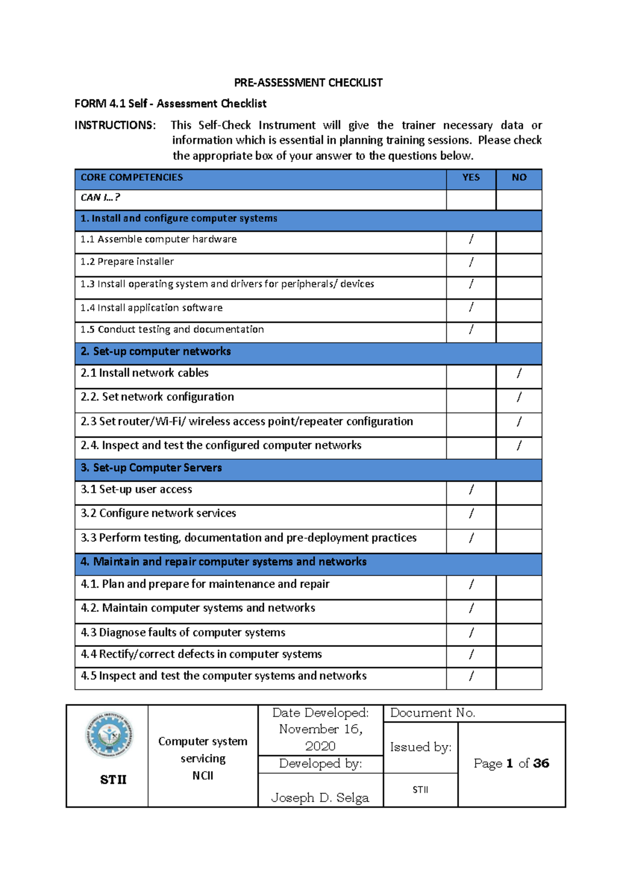 CSS NCII - Training Portfolio Modules & Self-Assessment Checklist - Studocu