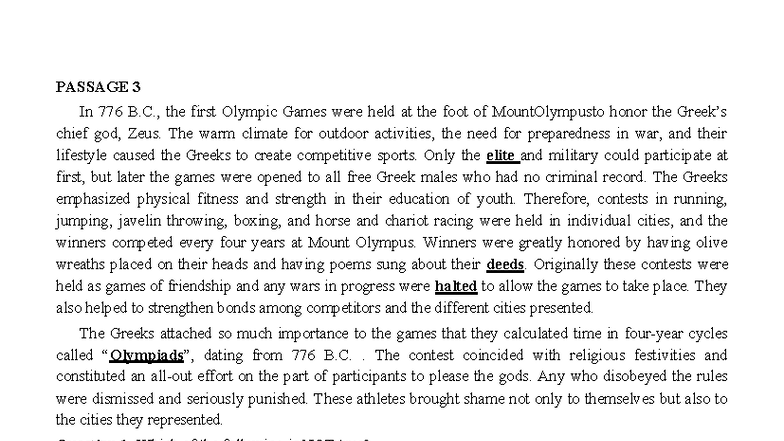 Olympic Games Overview and Quiz (PASSAGE 3) - Studocu