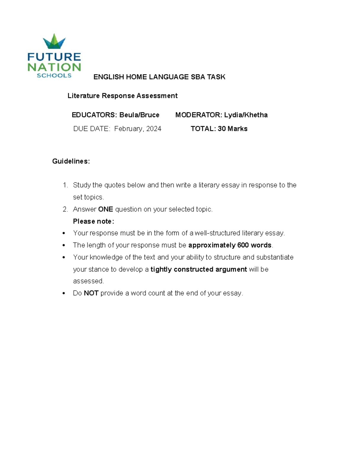 Grade 12 Literature Essay: Othello Response Assessment Guide - Studocu