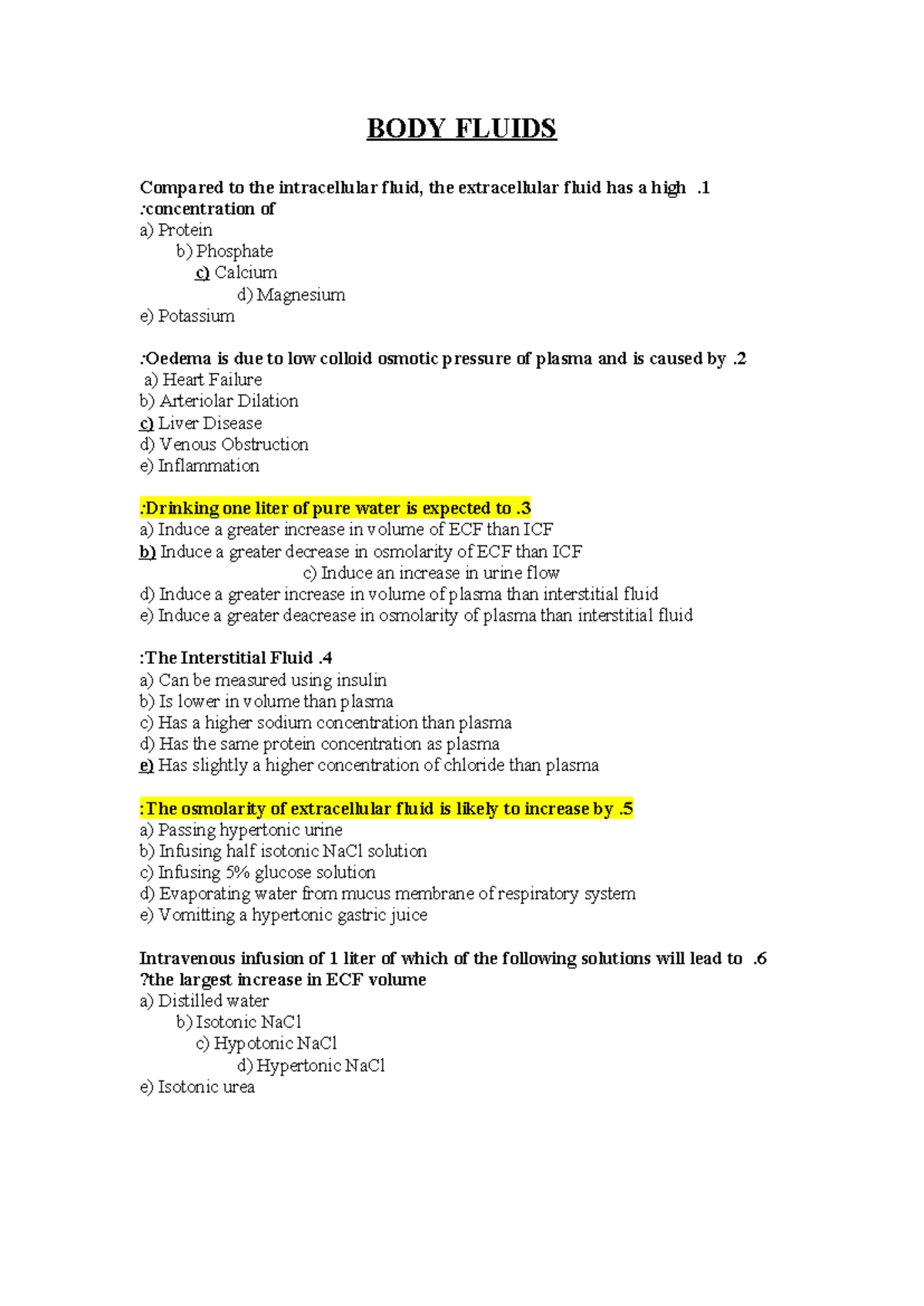 BODY FLUIDS: Key Concepts and Exam Review Notes - Studocu