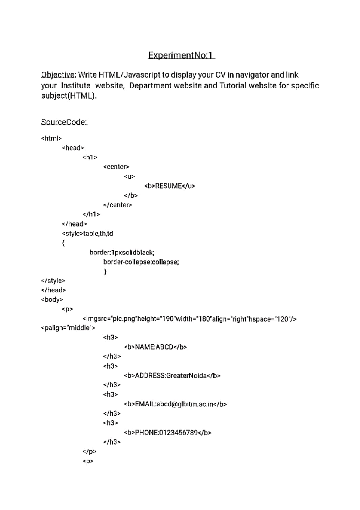Web Tech Lab Manual: Experiments & Source Codes (WT101) - Studocu