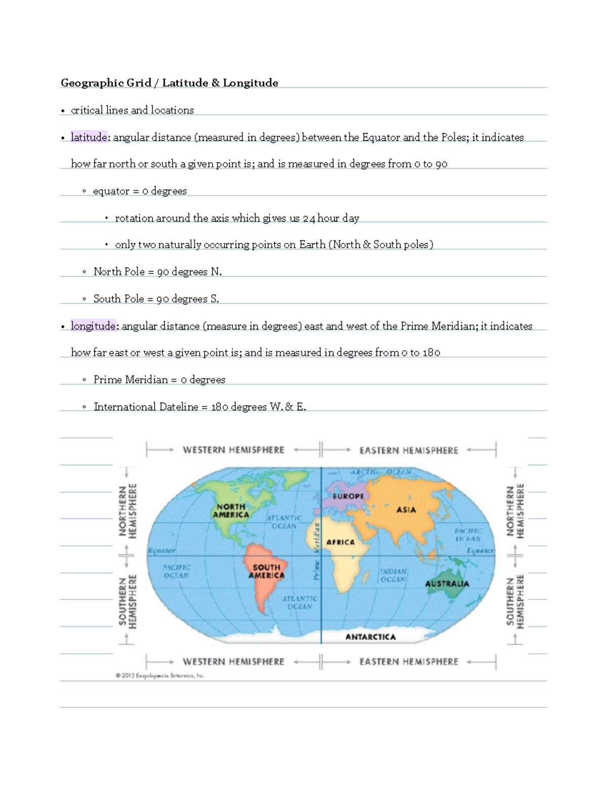 Notes - Lab #1 The Geographical Grid - Geographic Grid / Latitude ...