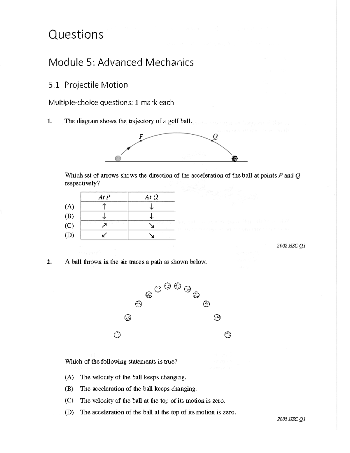 Module 5 HSC Physics: Advanced Mechanics & Projectile Motion Questions - Studocu