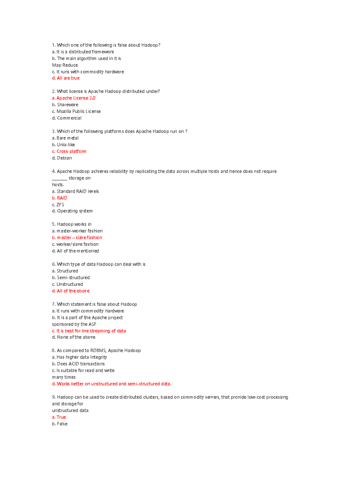 Big Data (BIGD101) Quiz Questions and Answers for Study - Studocu