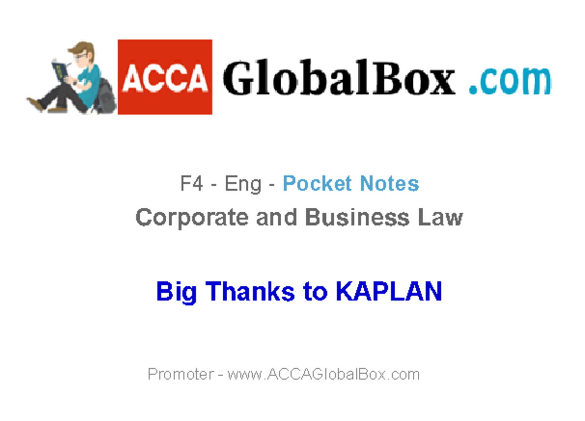 F4 ACCA Corporate and Business Law Pocket Notes 2023 - Studocu