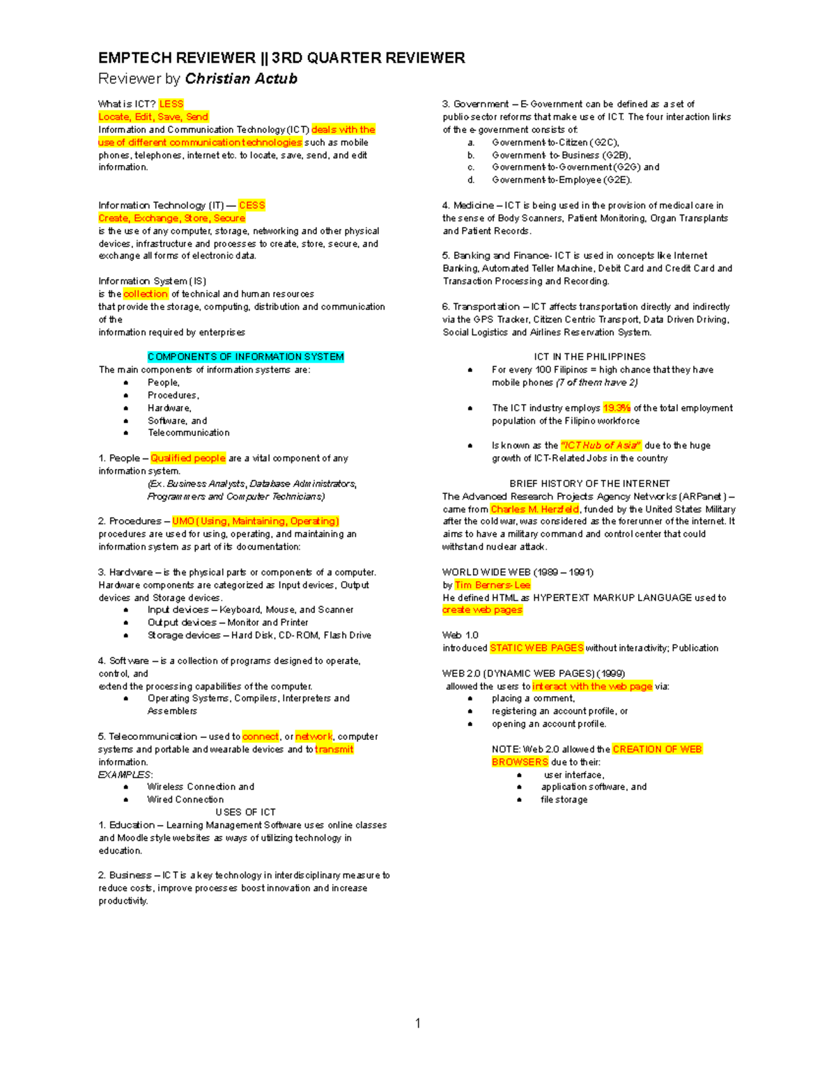 Empowerment Tech ICT Overview: Key Concepts & Components - Studocu
