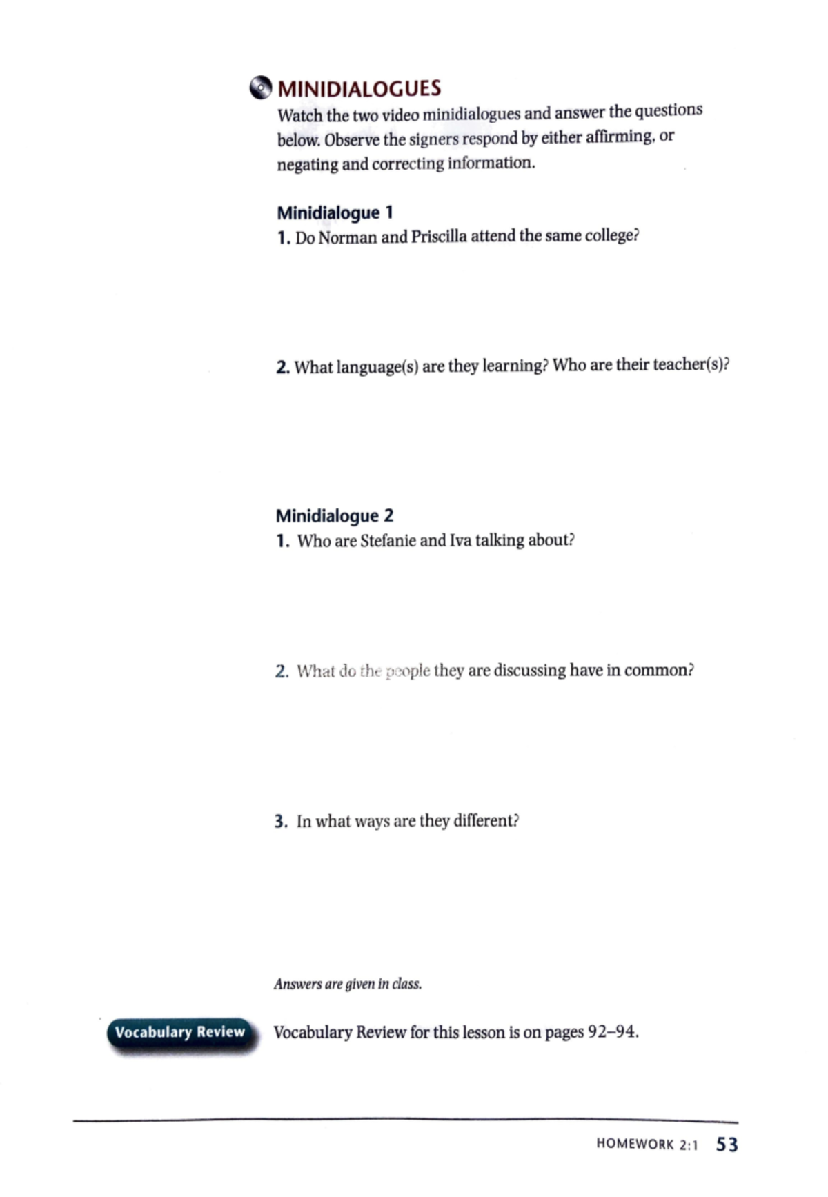 ASL1 - 2.1 Vocabulary Review Homework with Minidialogues - Studocu