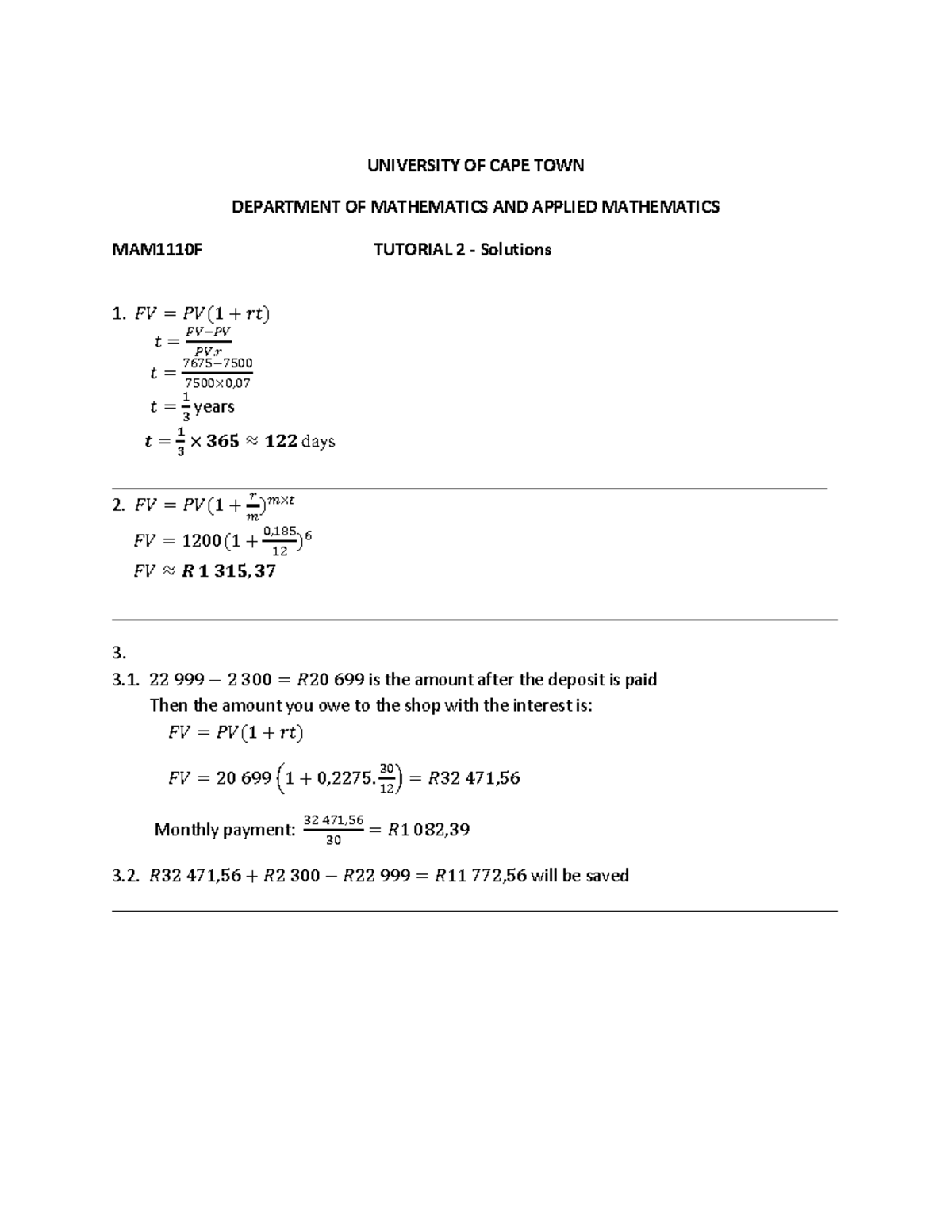 UCT MATH 1010 Tutorial 2 Solutions and Explanations - Studocu