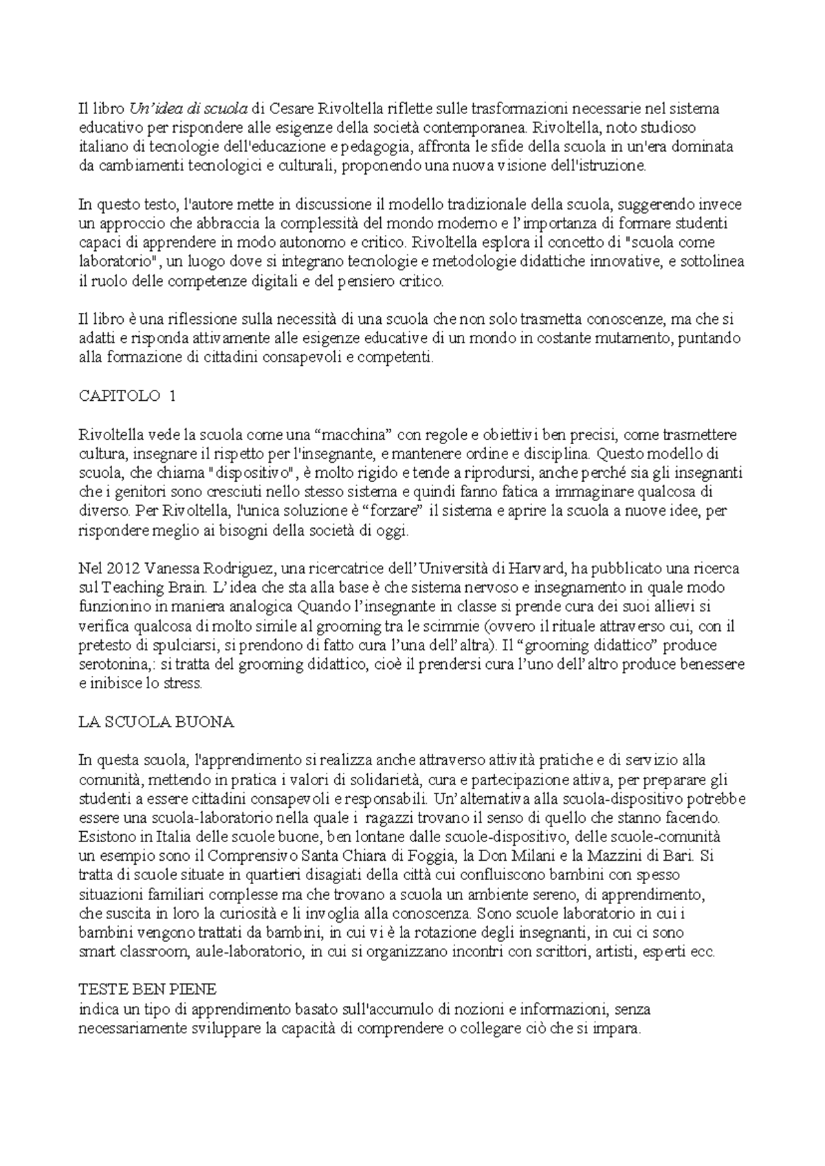 Riass Rivoltella - Il libro Un’idea di scuola di Cesare Rivoltella ...