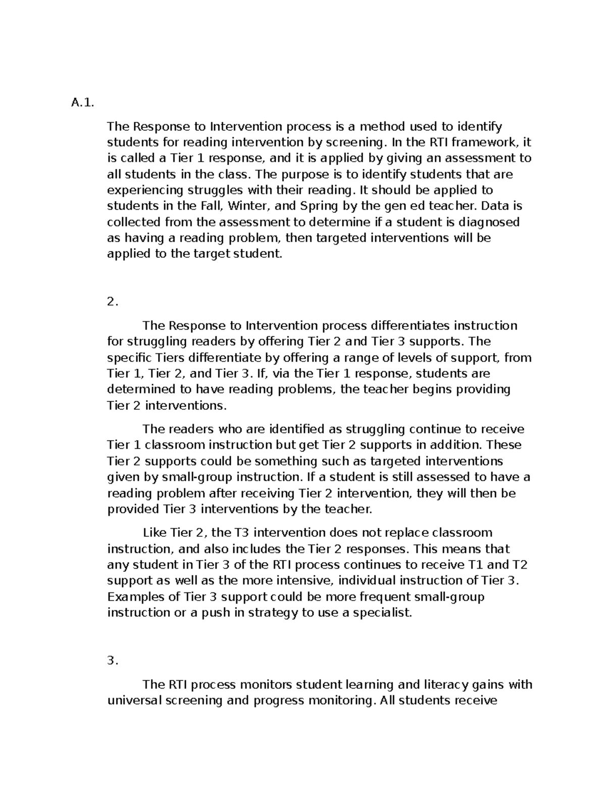 RTI Process for Reading Interventions: A Guide for Grade 10 ELA - Studocu