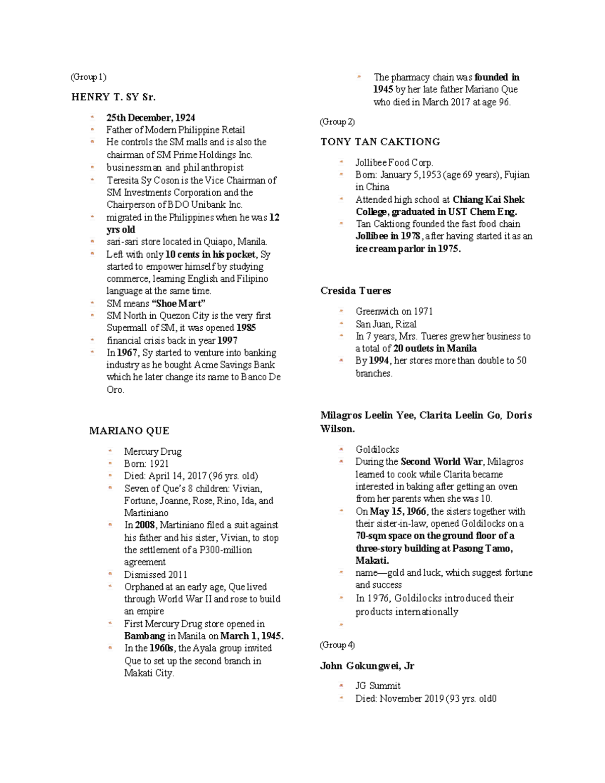 ENTREP 101 - Review of Pioneering Filipino Entrepreneurs - Studocu