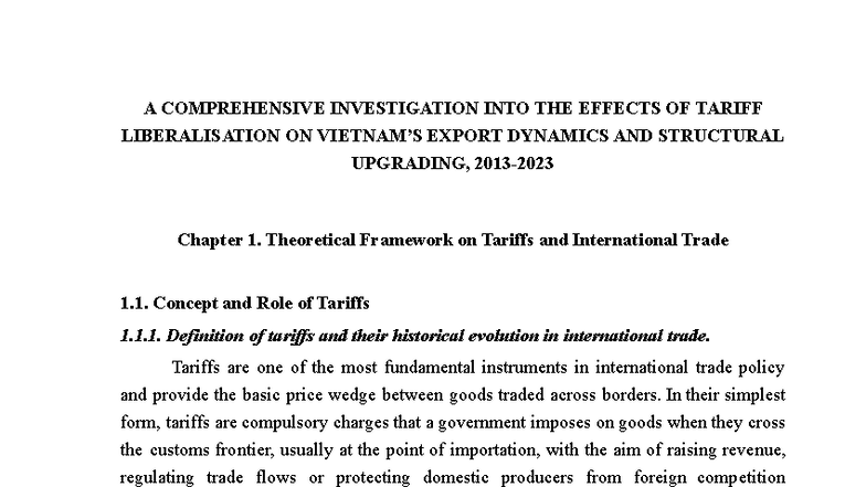 A COMPREHENSIVE STUDY ON TARIFF LIBERALIZATION AND EXPORT DYNAMICS ...