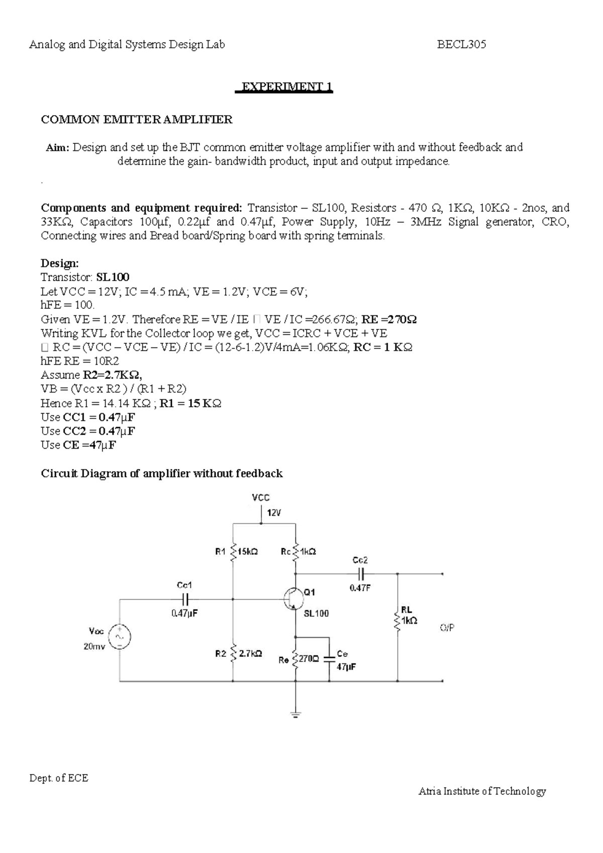 Adc Lab 2023 - Practical Paper on Amplifiers and Oscillators - Studocu