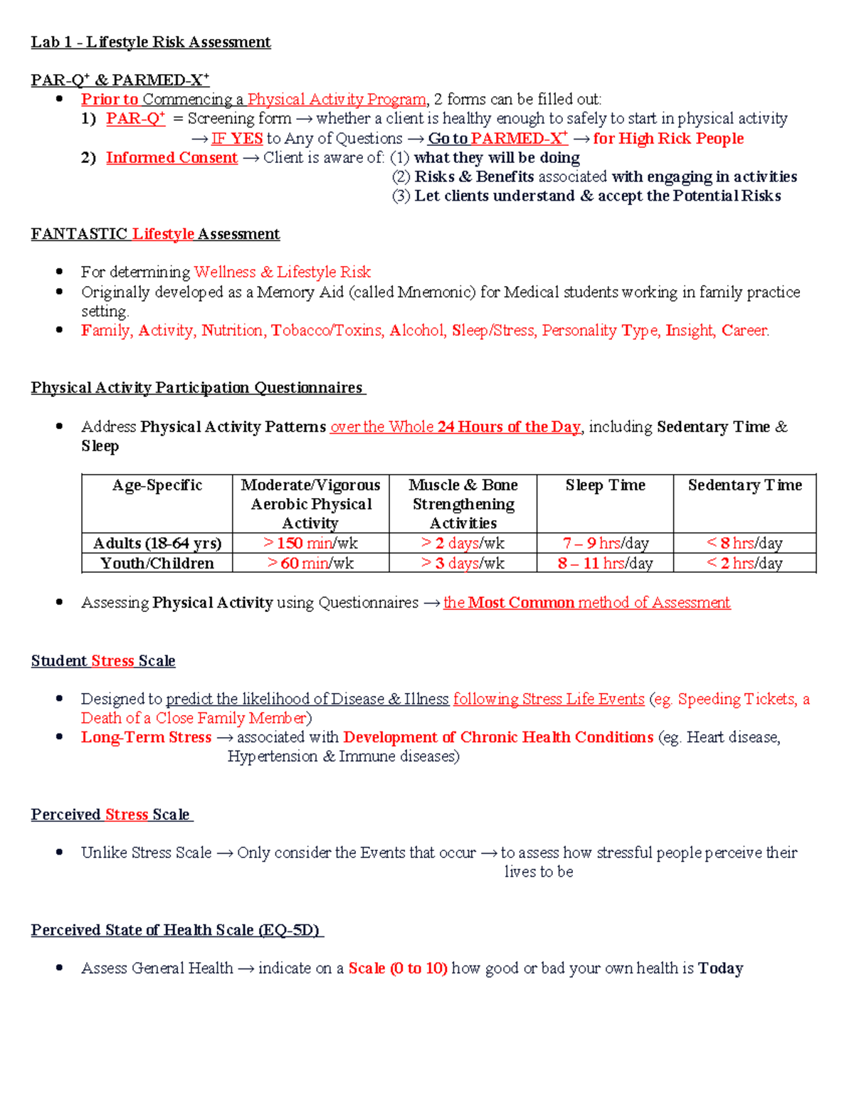2024.9.6 Lab 1: Lifestyle Risk Assessment for Physical Activity - Studocu